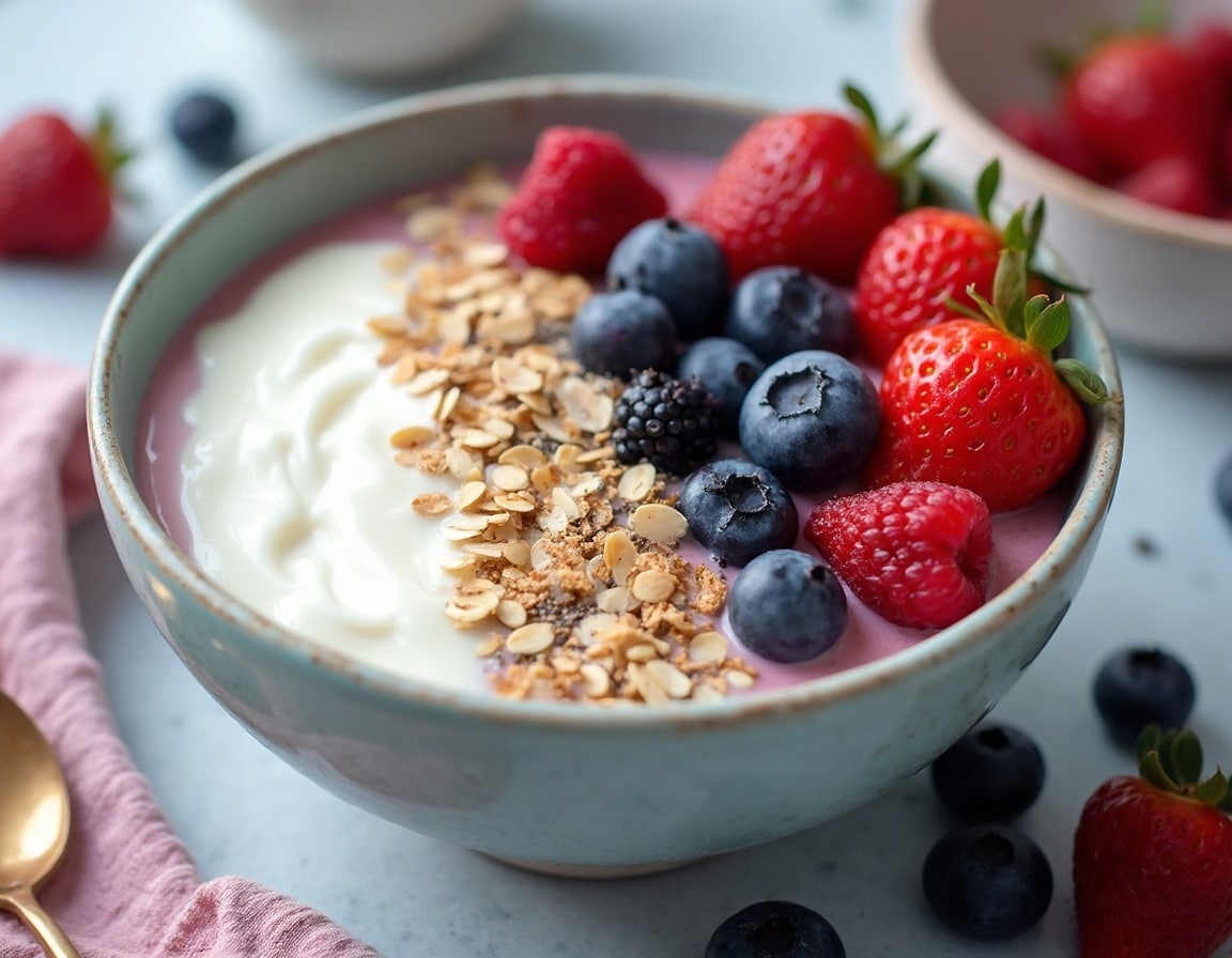 Rețeta smoothie bowl cu iaurt, ovăz & fructe de pădure