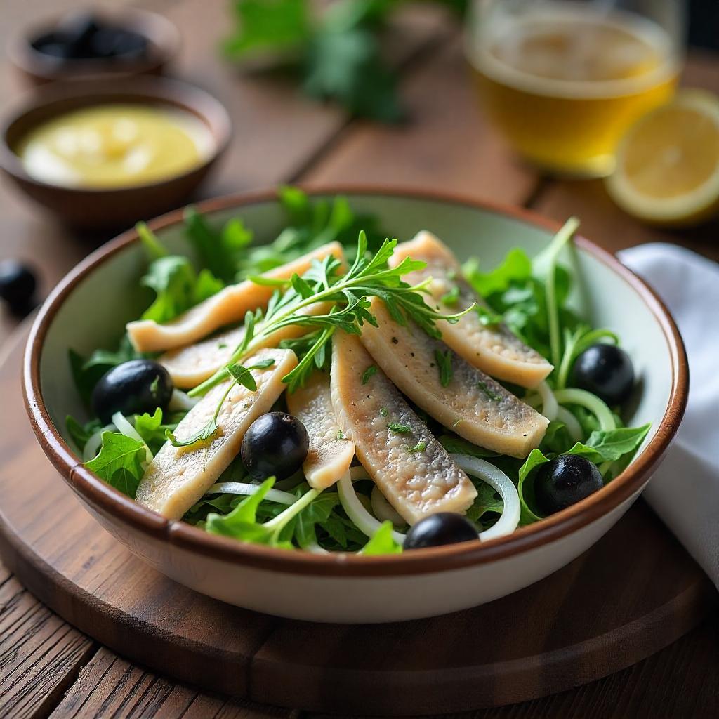 Rețetă salată de hering marinat cu rucola
